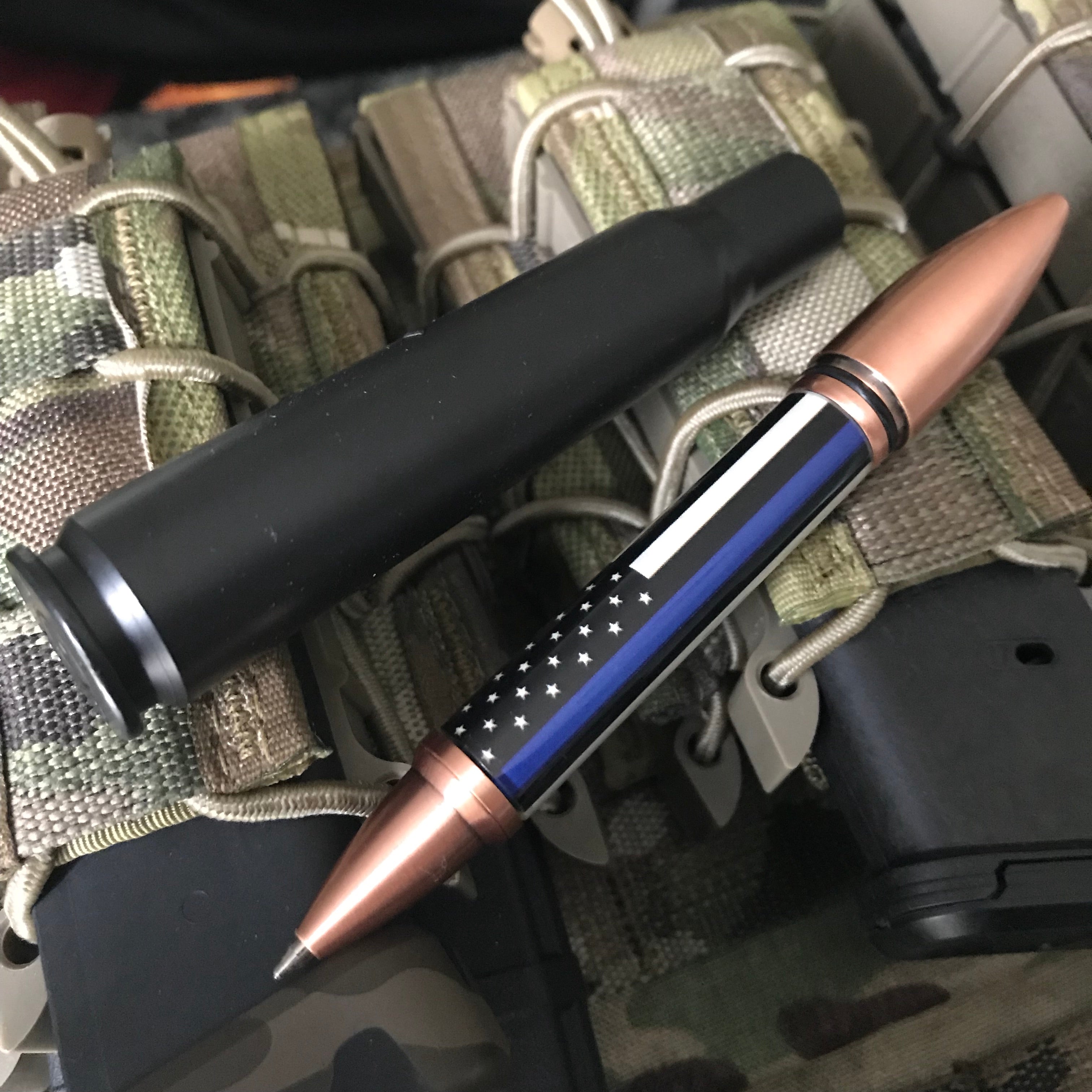 50 Caliber Thin Blue Line Bullet Pen - USA - High Caliber Craftsman